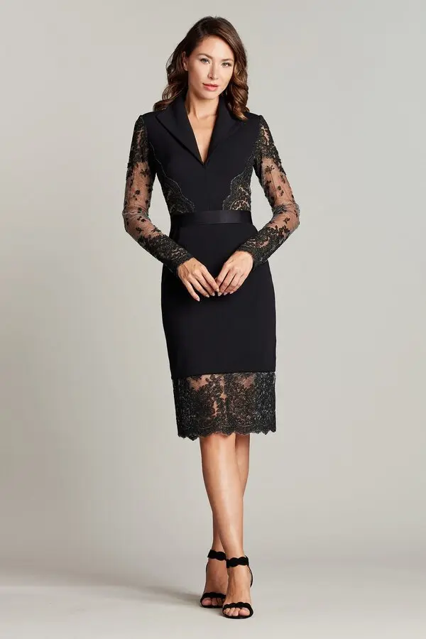 Tadashi Shoji Bataar Embroidered Tulle Crepe Dress - Black