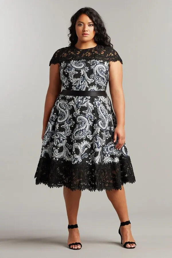 Tadashi Shoji Yaren Lace & Paisley-motif Jacquard Dress-plus Size - Silver/black