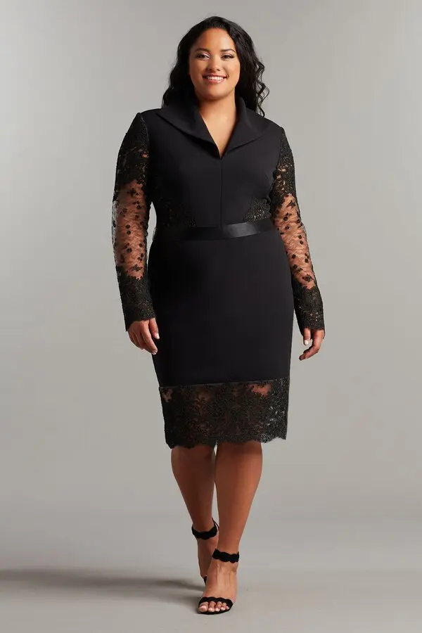 Tadashi Shoji Embroidered Tulle Crepe Dress Plus Size - Black