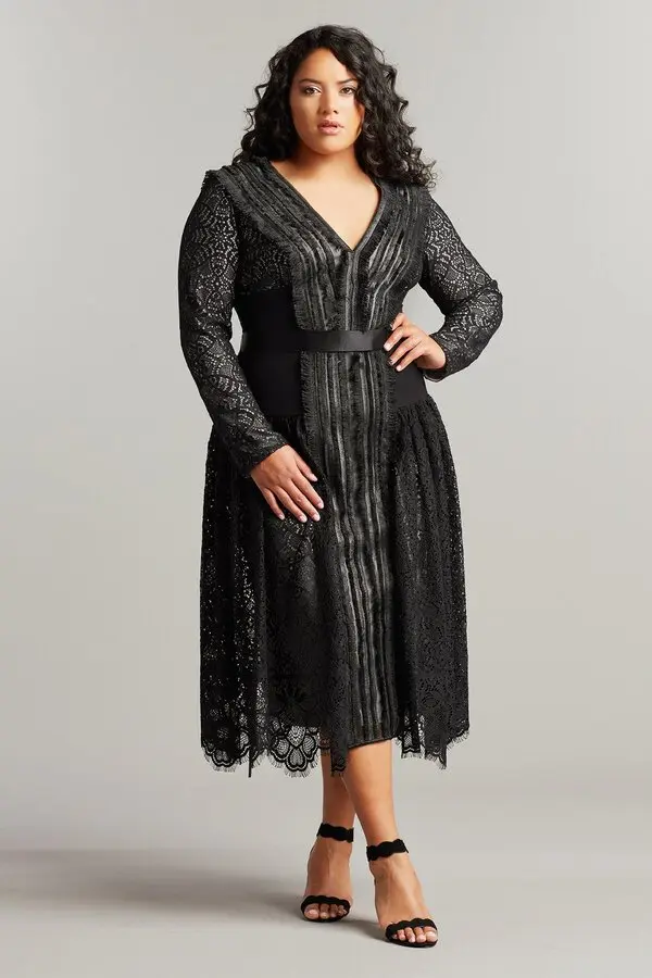 Tadashi Shoji Lace And Fringe Midi Dress - Black