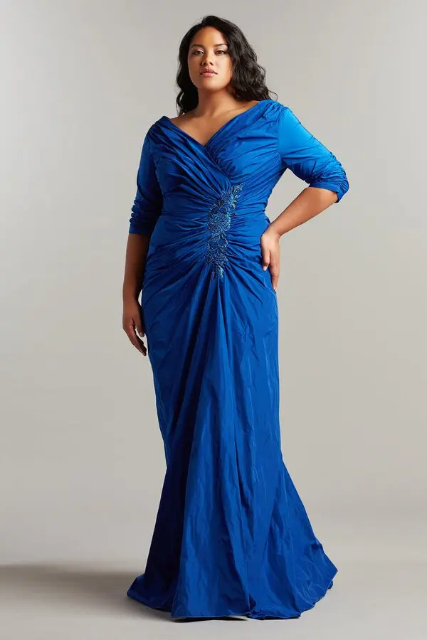 Tadashi Shoji Embroidered Appliqué Gown - Lapis
