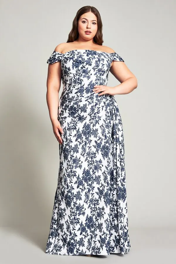 Tadashi Shoji Airi Off-shoulder Gown Plus Size - Navy/ivory