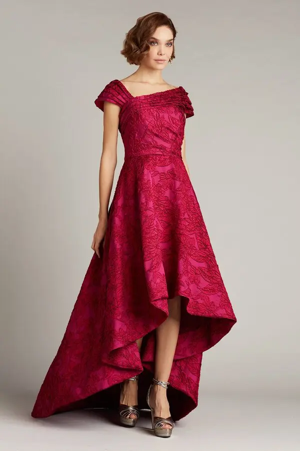 Tadashi Shoji Roxanna Floral Jacquard Gown - Hibiscus
