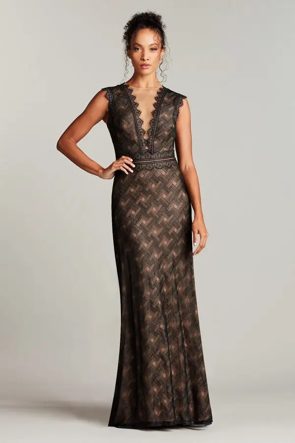 Tadashi Shoji Naran Embroidered Tulle Gown - Black/nude