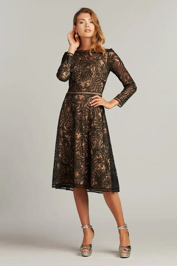 Tadashi Shoji Zera Fit-and-flare Midi Dress - Black/nude