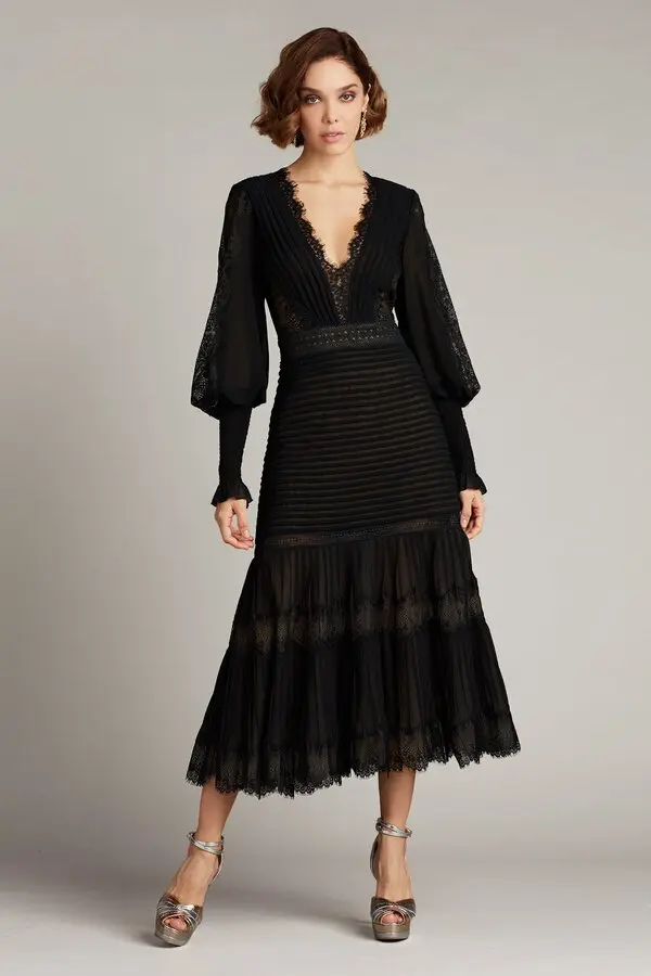Tadashi Shoji Nyssa Bishop Sleeve Dress - Black/nude