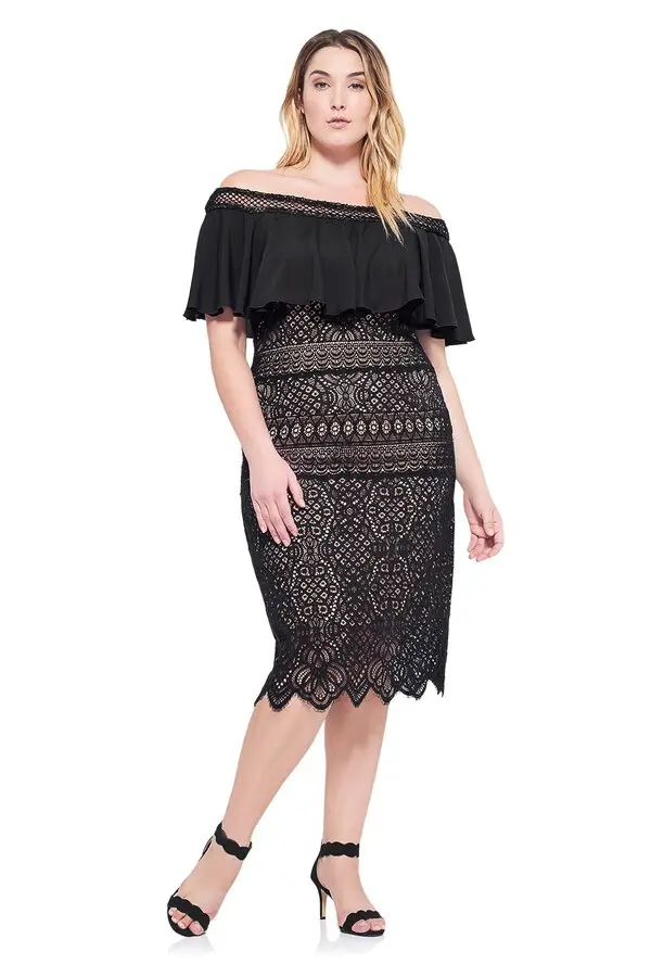 Tadashi Shoji Alexia Off-the-shoulder Dress Plus Size - Black/nude