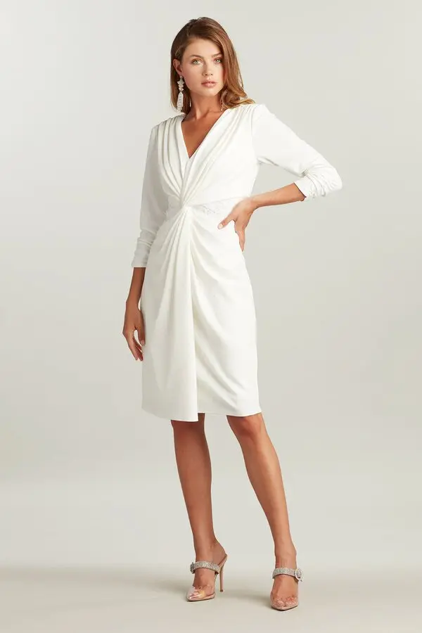 Tadashi Shoji Wesley Twist-drape Dress With Lace Insets - Ivory