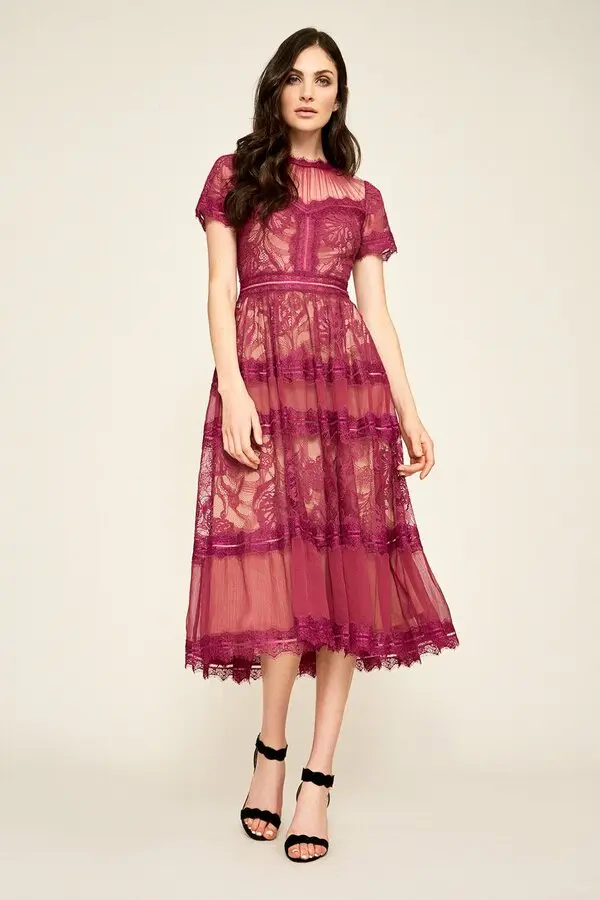 Tadashi Shoji Camilla Tea-length Dress With Detachable Lining - Black/nude