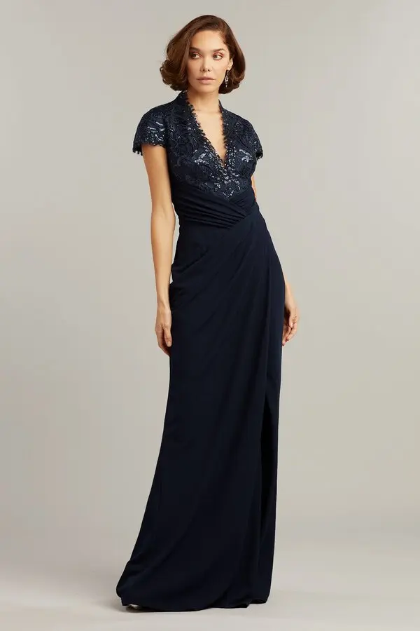 Tadashi Shoji Percy Sequin-embroidered Crepe Gown - Emerald