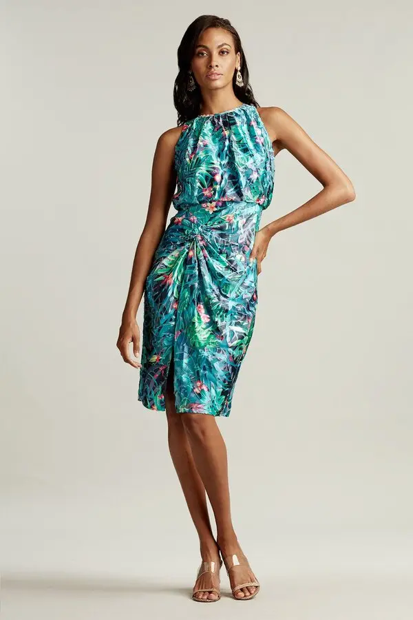 Tadashi Shoji Beeja Twist-drape Dress - Cerulean/multi