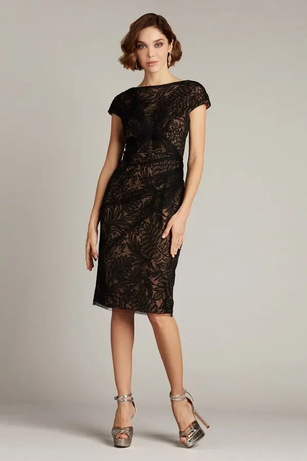 Tadashi Shoji Kiah Embroidered Sheath Dress - Black/nude