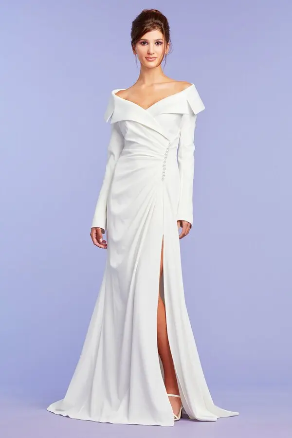 Tadashi Shoji Inizio Shawl Collar Gown - Ivory