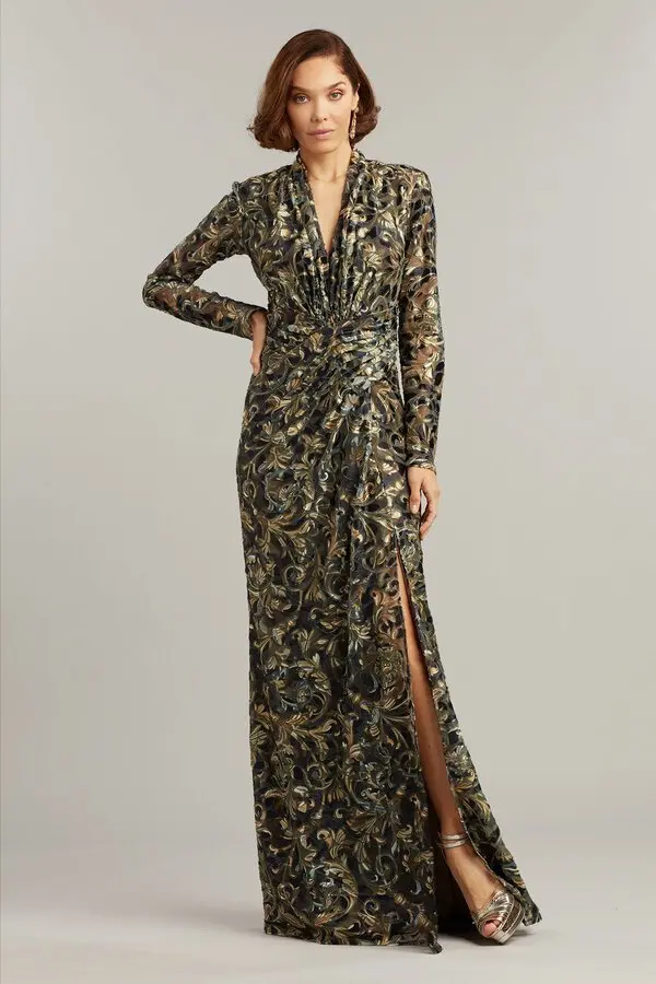 Tadashi Shoji Arlette Burnout Velvet Gown - Bronze
