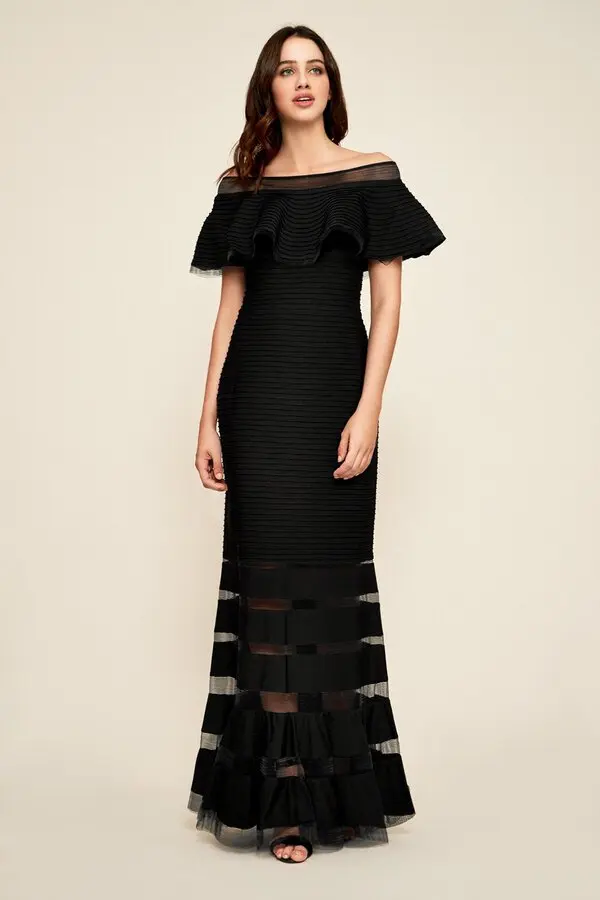 Tadashi Shoji Tabora Off-the-shoulder Gown Petite - Black