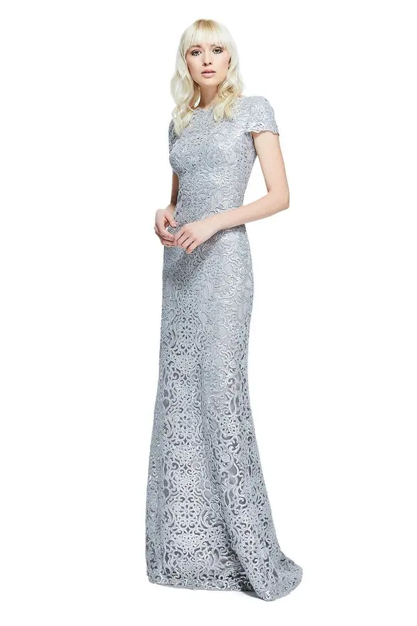Tadashi Shoji Gracelyn Evening Gown Petite - Pewter