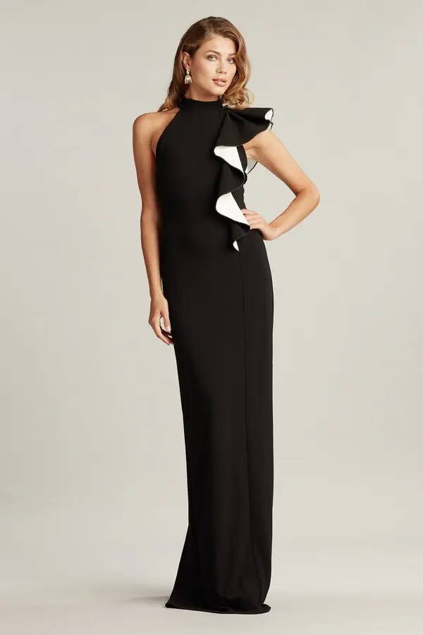 Tadashi Shoji Altman Flounce Halter Gown - Black