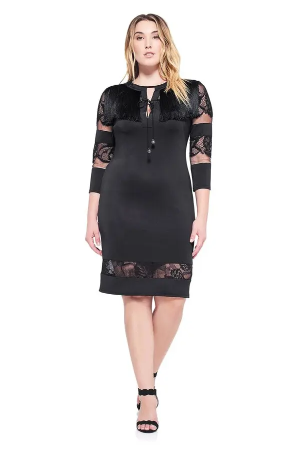 Tadashi Shoji Corisande Fringe Dress - Black