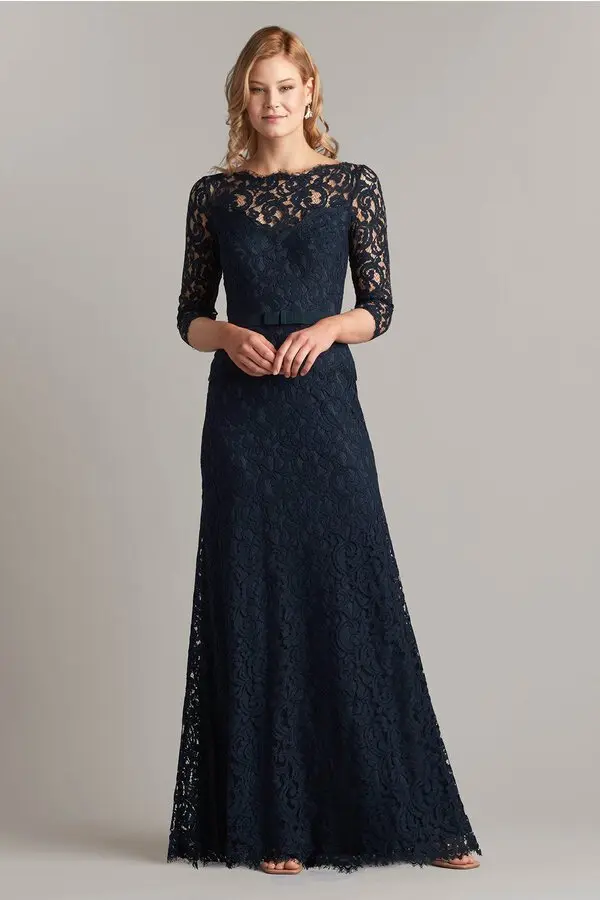 Tadashi Shoji Amberly Belted Lace Gown - Navy