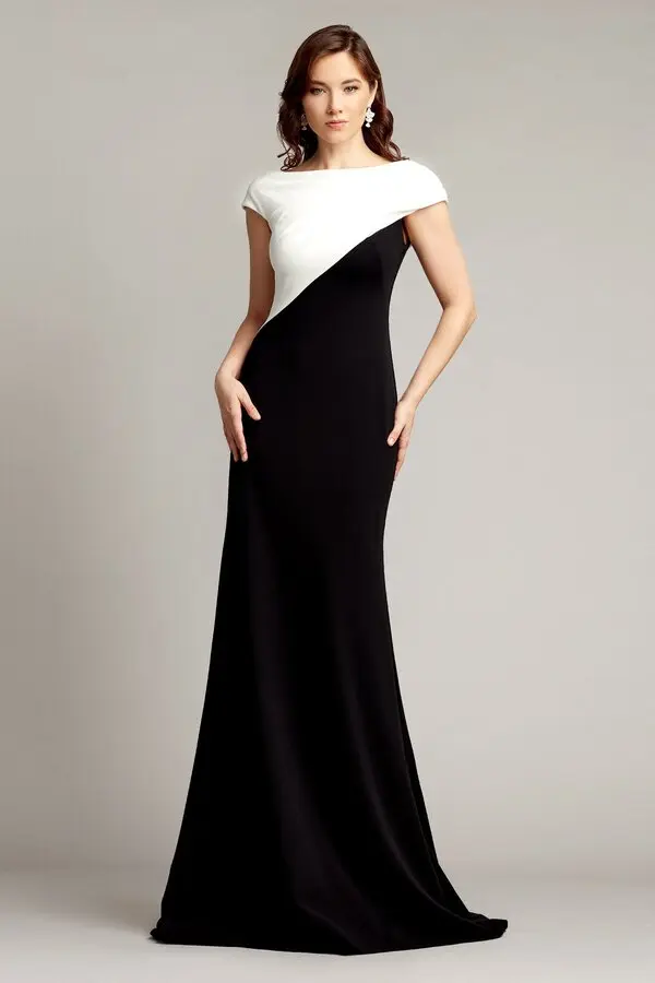 Tadashi Shoji Arbor Angled Two-tone Gown - Ivory/black