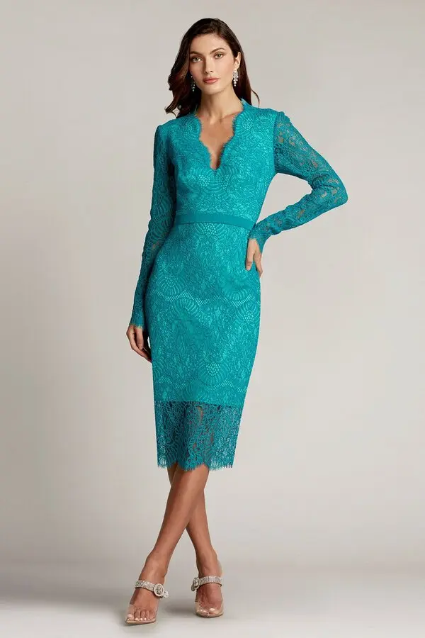 Tadashi Shoji Edmund Long Sleeve Lace Dress - Peacock