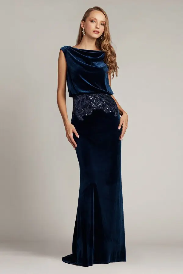 Tadashi Shoji Dunstan Back Drape Gown