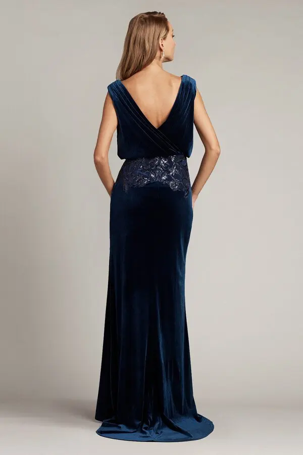 Tadashi Shoji Dunstan Back Drape Gown