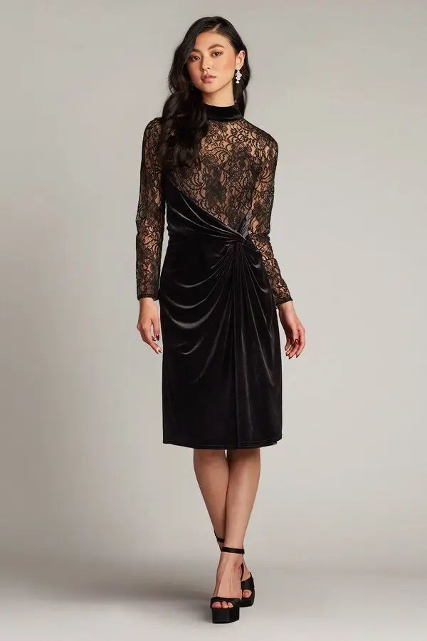Tadashi Shoji Tatis Long-sleeve Velvet Dress - Black/nude