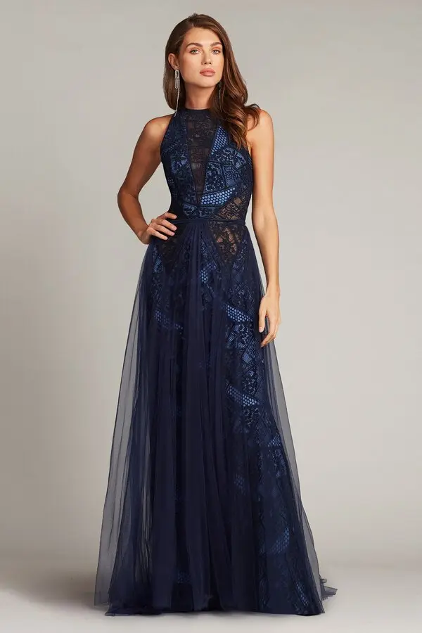 Tadashi Shoji Katalina Lace Patchwork Gown - Navy