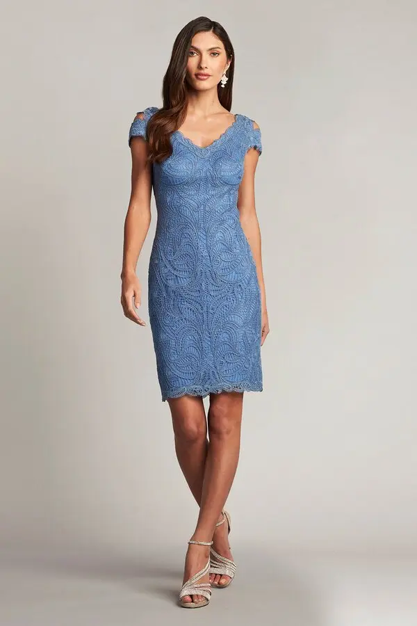Tadashi Shoji Ford Shoulder Cutout Dress - Blue Stone