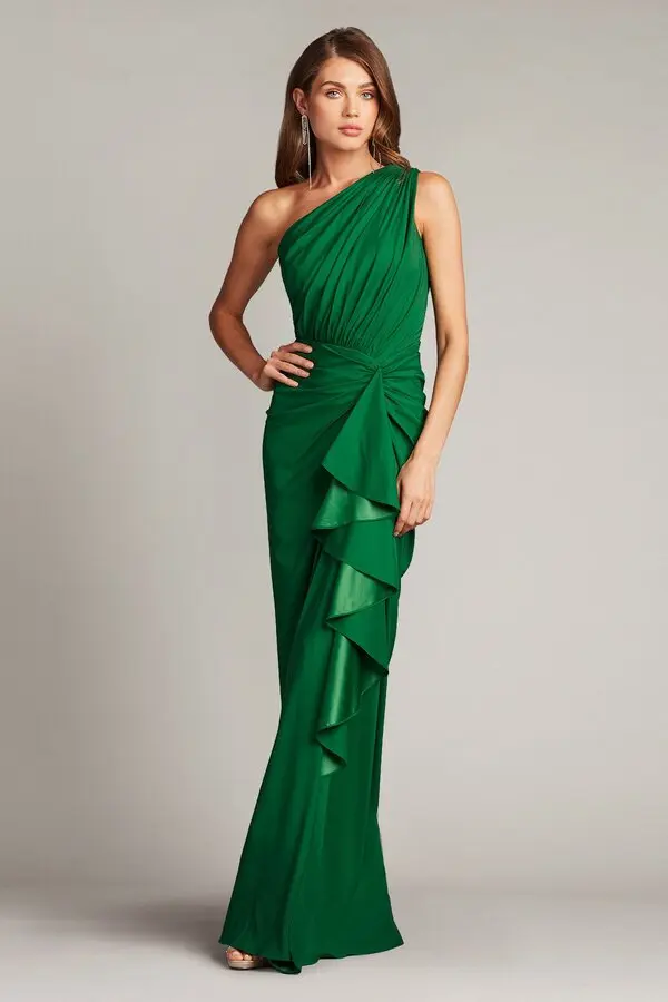 Tadashi Shoji Lena Waterfall Drape Gown - Bamboo