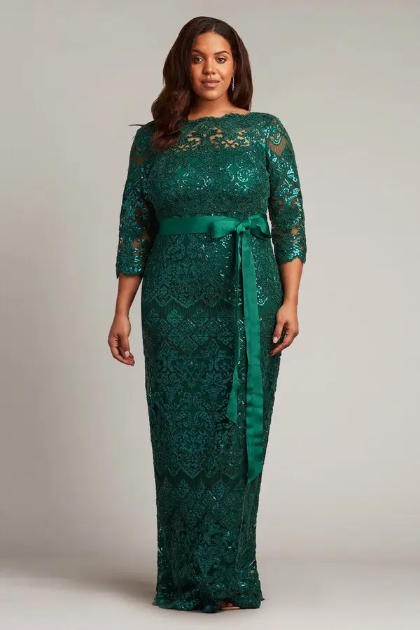 Tadashi Shoji Waverly Sequin Embroidered Gown Plus Size - Pine