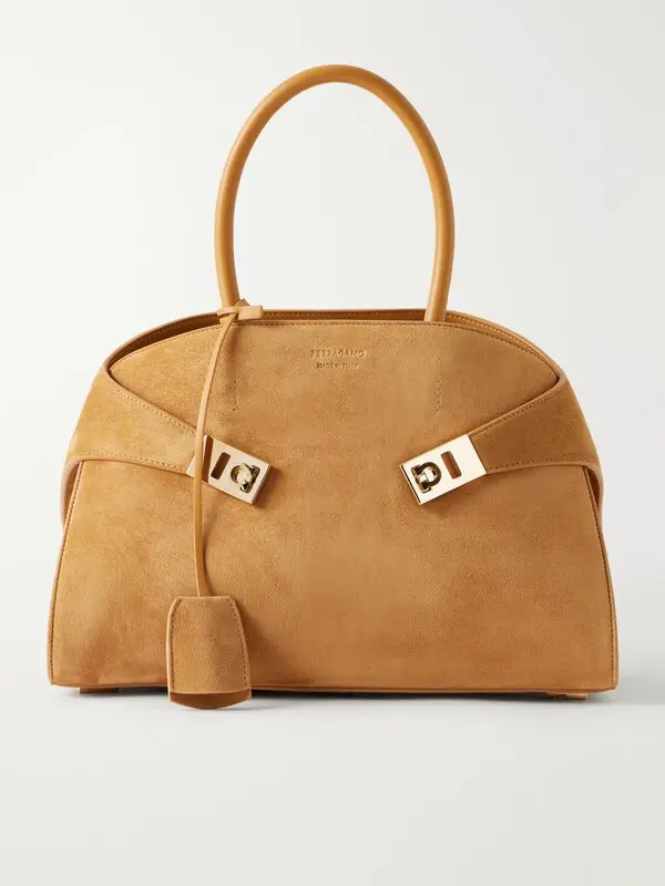 FERRAGAMO Hug Small Suede Tote - Brown