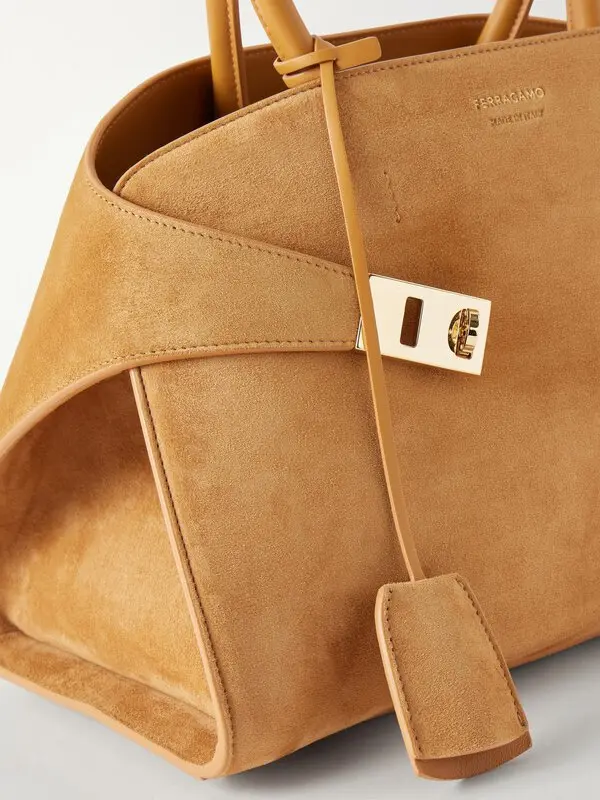 FERRAGAMO Hug Small Suede Tote - Brown