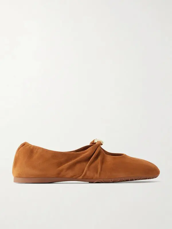 Loewe Pebble Embellished Suede Ballet Flats - Brown