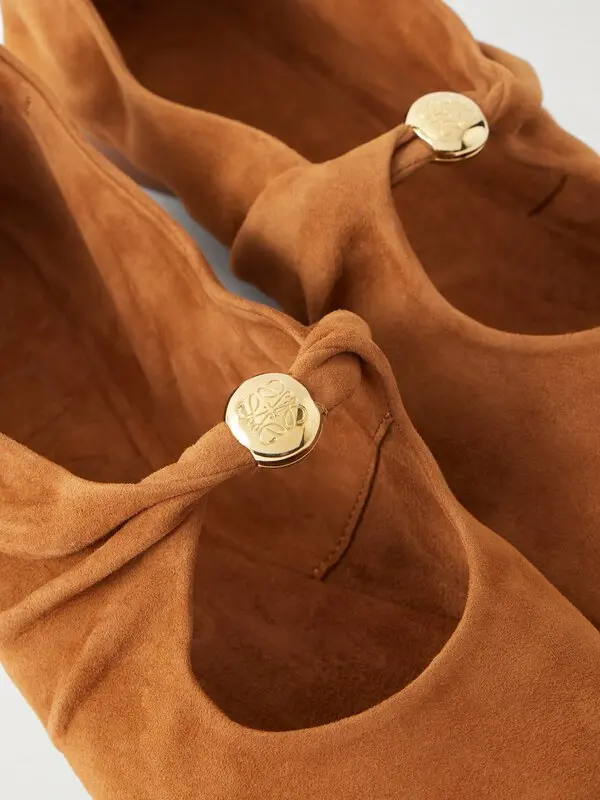 Loewe Pebble Embellished Suede Ballet Flats - Brown