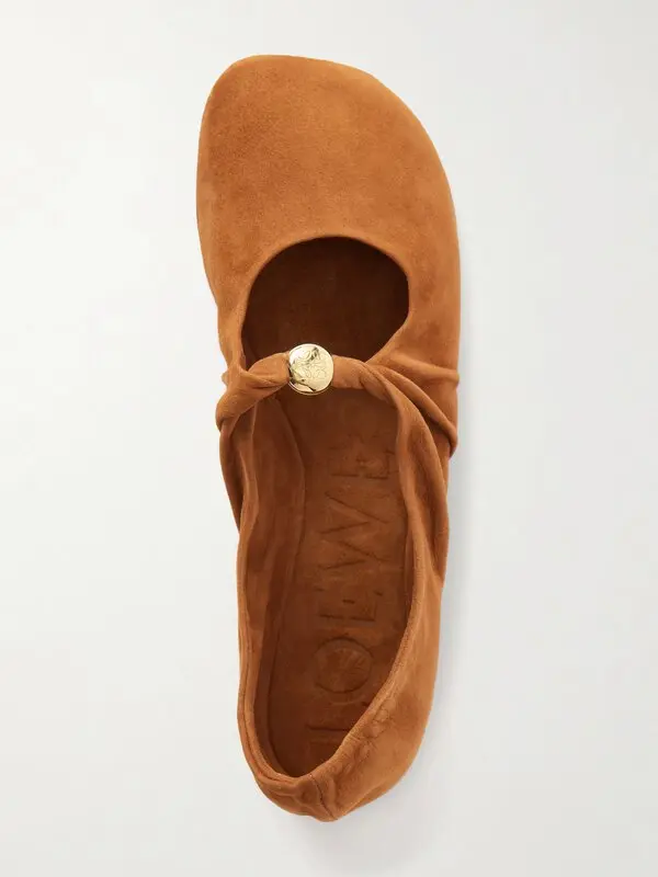 Loewe Pebble Embellished Suede Ballet Flats - Brown