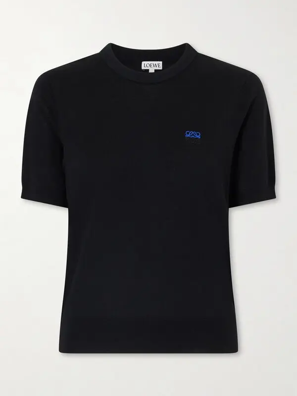 Loewe Anagram Embroidered Wool-blend Short-sleeve Sweater