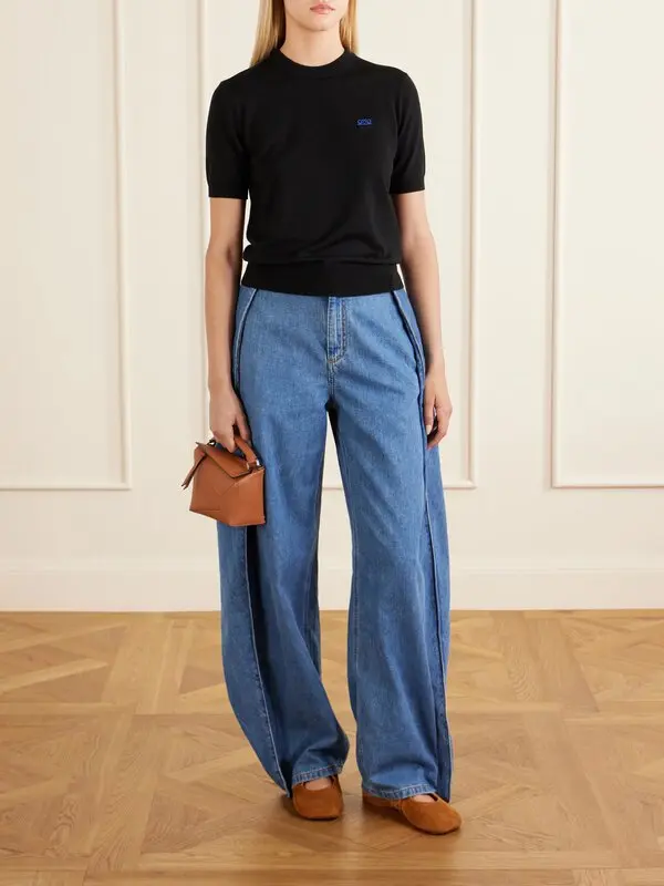 Loewe Anagram Embroidered Wool-blend Short-sleeve Sweater