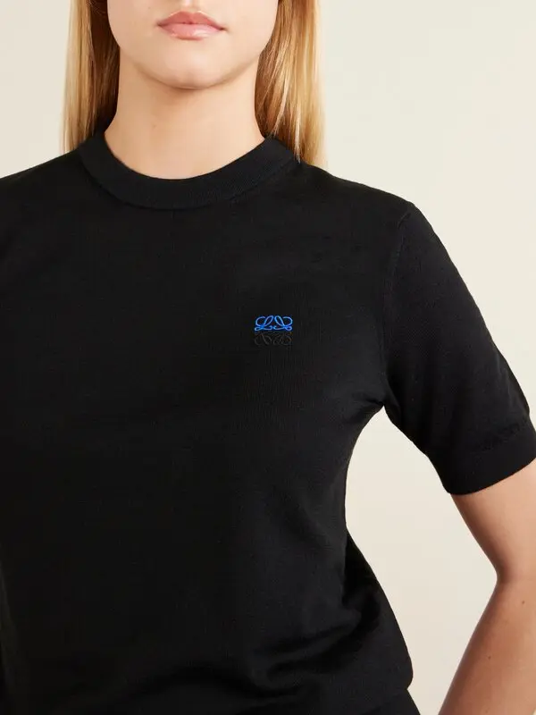 Loewe Anagram Embroidered Wool-blend Short-sleeve Sweater