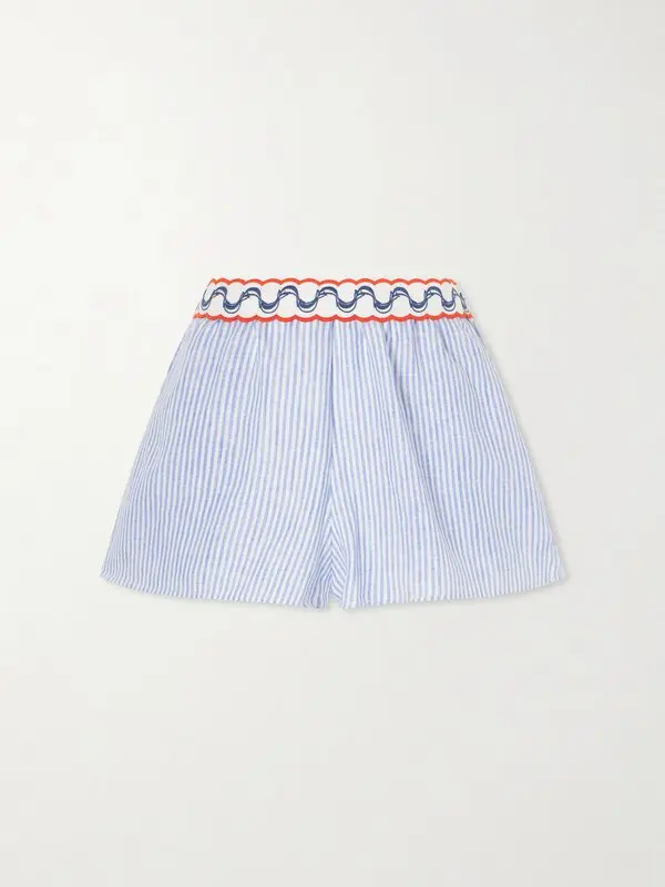 Farm Rio Embroidered Striped Linen Shorts