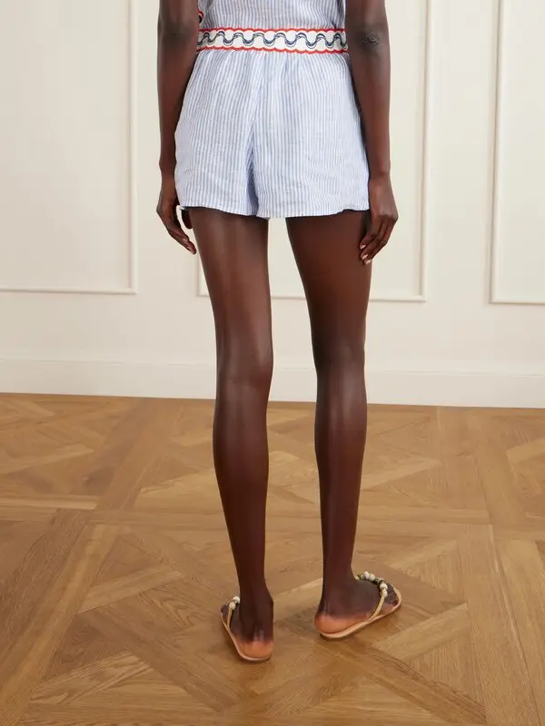 Farm Rio Embroidered Striped Linen Shorts
