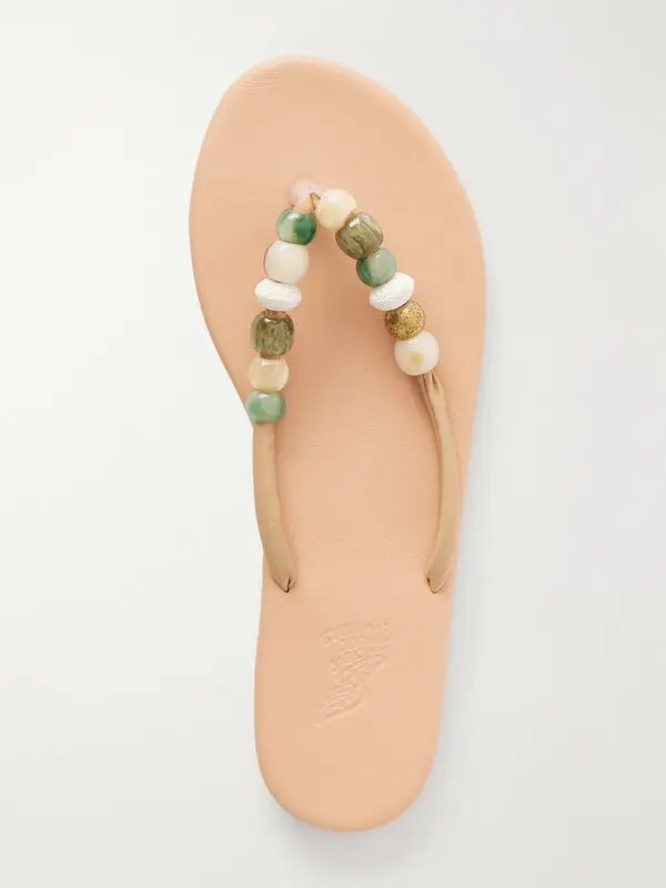 ANCIENT GREEK SANDALS Saionara Bead-embellished Leather Flip Flops