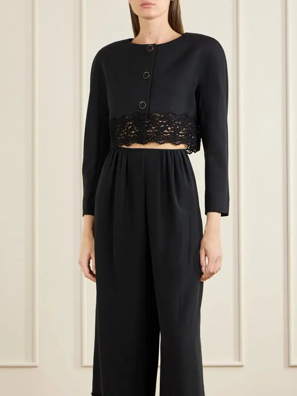 Chloé Lace-embroidered Cropped Wool Jacket