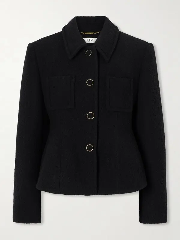 Chloé Wool-blend Bouclé Jacket With Gold Ring Button Detail