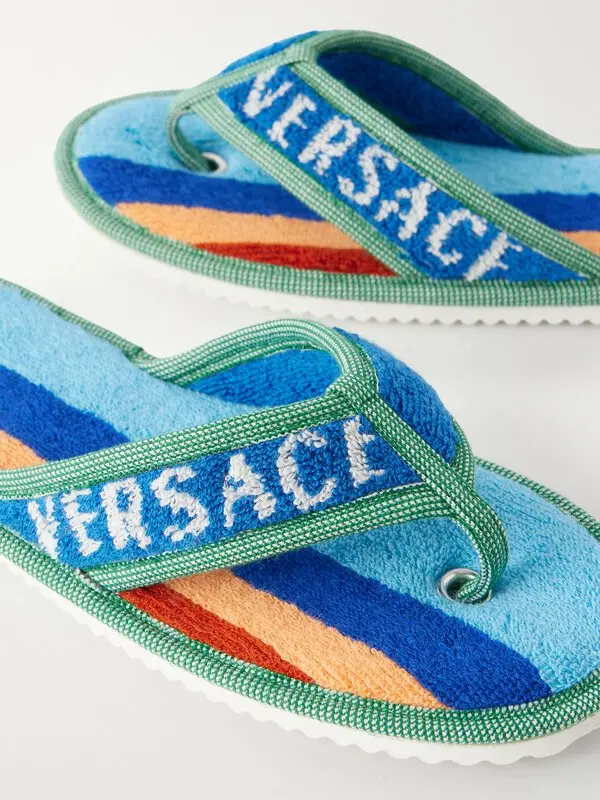 Versace Striped Cotton-terry Flip Flops