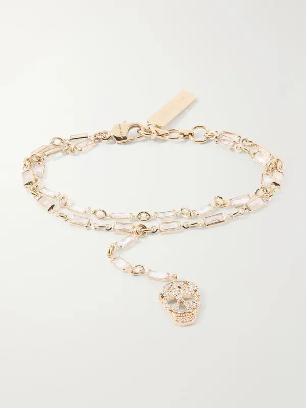 Alexander McQueen Pavé Skull Cubic Zirconia Bracelet - Gold