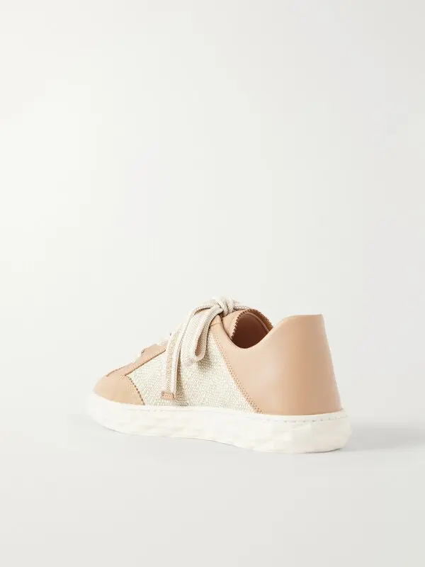 JIMMY CHOO Diamond Light Flex Leather And Raffia Lace-up Sneakers - Neutrals