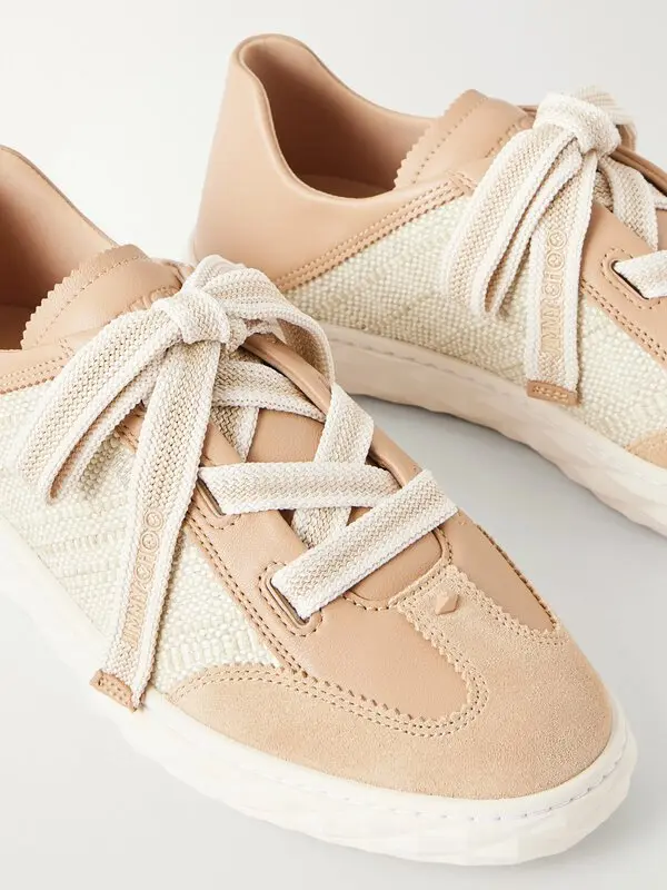 JIMMY CHOO Diamond Light Flex Leather And Raffia Lace-up Sneakers - Neutrals