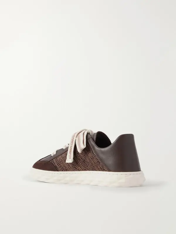 JIMMY CHOO Diamond Light Flex Leather And Raffia Lace-up Sneakers - Brown